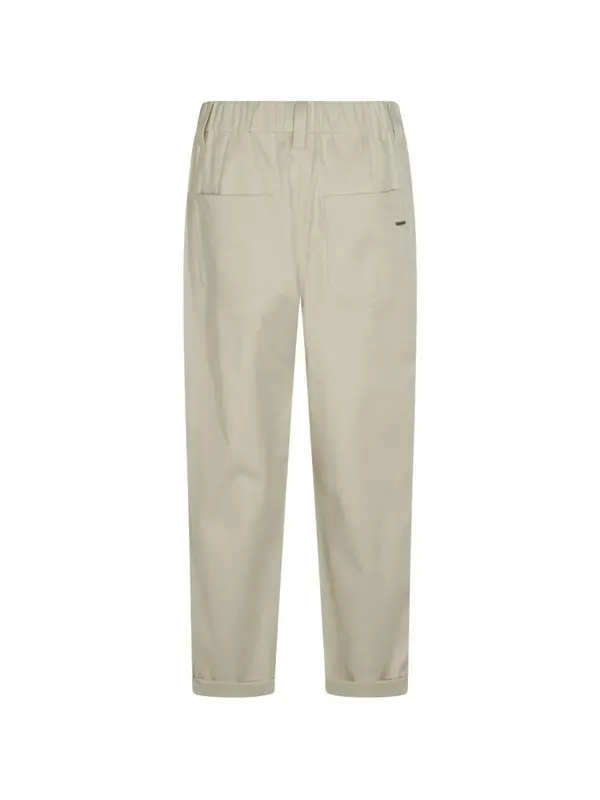 Brunello Cucinelli Cream Cotton Trousers With Monili Detailing - Beige