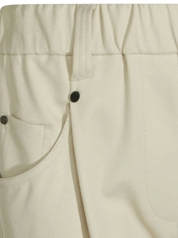 Brunello Cucinelli Cream Cotton Trousers With Monili Detailing - Beige