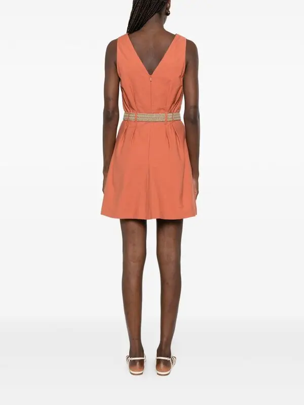 Brunello Cucinelli Cotton V-neck Belted Dress - Orange
