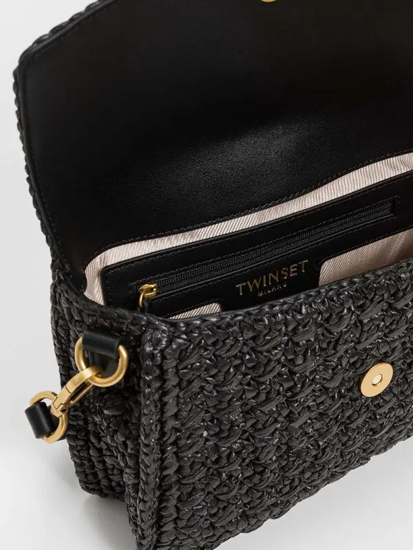 TWINSET Woven Mini Bag With Gold Tone Clasp - Black