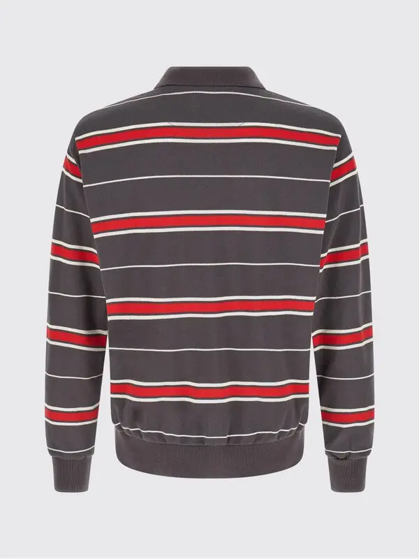 Undercover Striped Long-sleeved Cotton Polo Shirt With Ribbed Collar - Grey