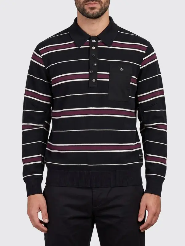Undercover Striped Long-sleeved Cotton Polo Shirt With Ribbed Collar - Multicolor