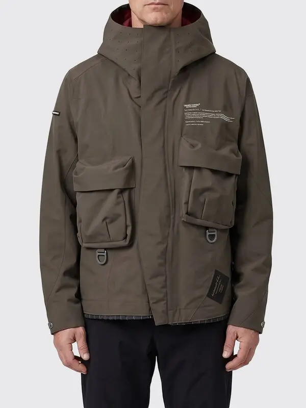 Undercover Relaxed Fit Short Nylon Parka With Hood And Patch Pockets - Grey