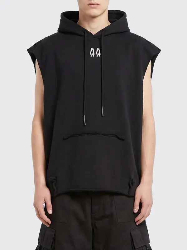 44 LABEL GROUP Sleeveless Cotton Hoodie With Back Logo - Black