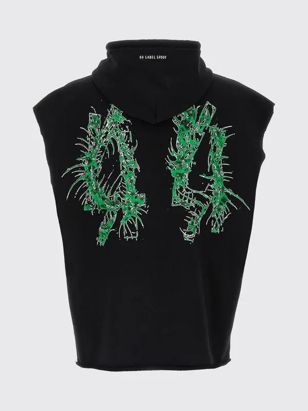 44 LABEL GROUP Sleeveless Cotton Hoodie With Back Logo - Black