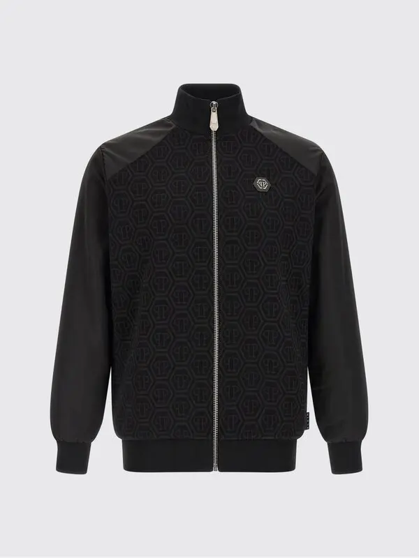 Philipp Plein Hexagon Logo High Neck Zipped Cotton-blend Sweatshirt