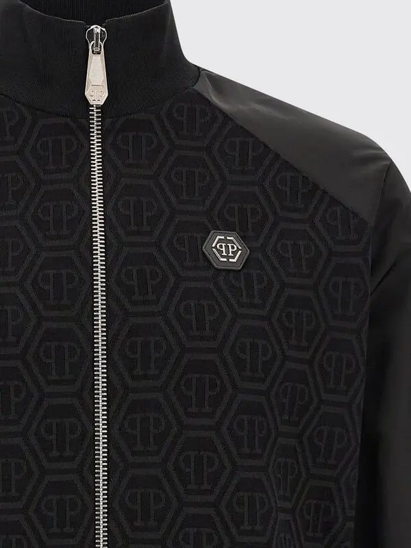 Philipp Plein Hexagon Logo High Neck Zipped Cotton-blend Sweatshirt