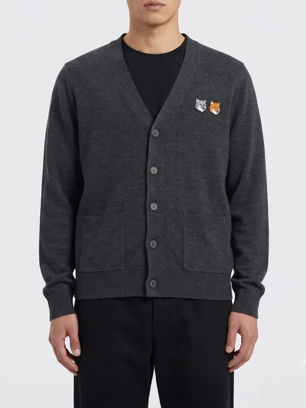 Maison Kitsuné V-neck Cardigan With Fox Embellishment - Grey