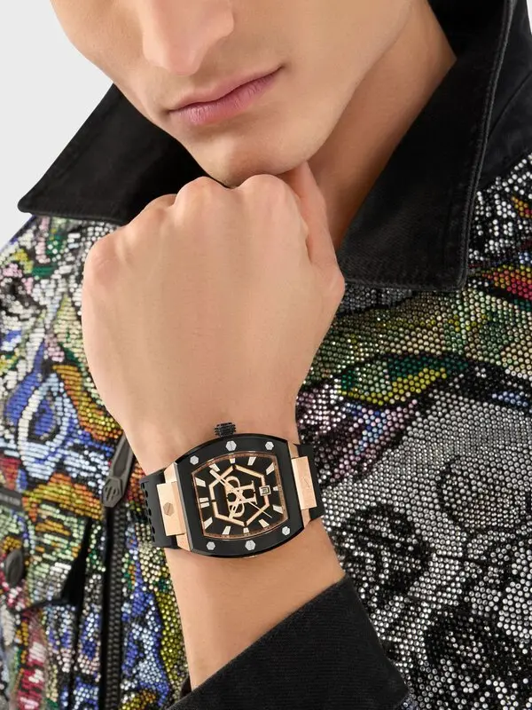 Philipp Plein Chronograph Watch With Silicone Strap - Black