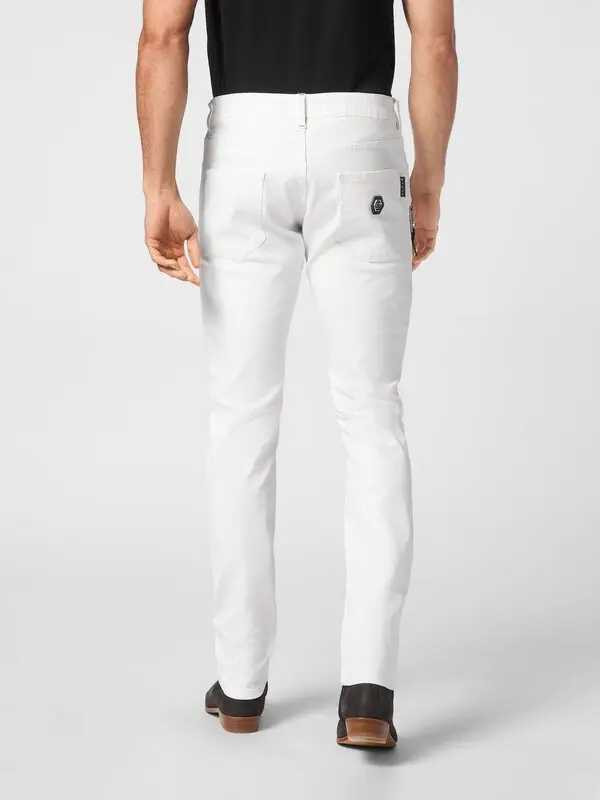 Philipp Plein Distressed Denim Skinny Fit Jeans - White