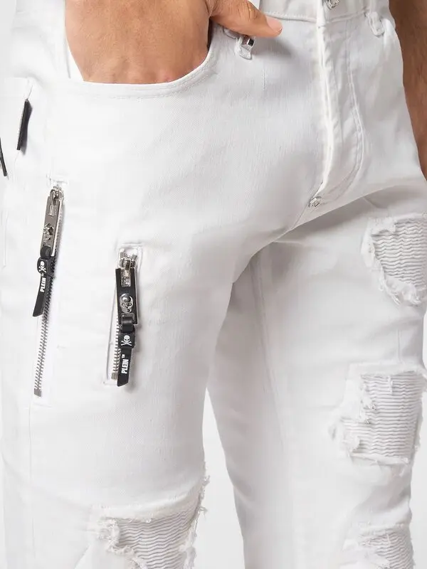 Philipp Plein Distressed Denim Skinny Fit Jeans - White