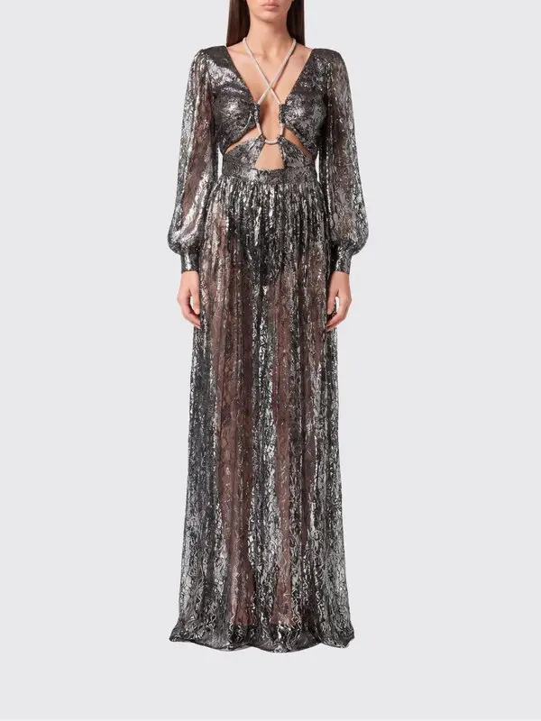 Philipp Plein Lace Long Sleeve Maxi Dress - Black