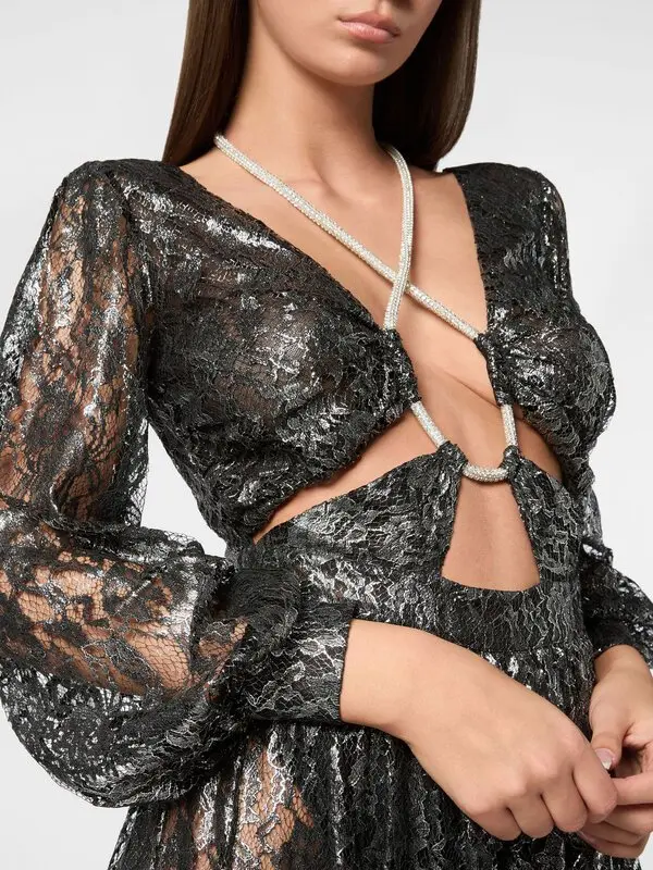 Philipp Plein Lace Long Sleeve Maxi Dress