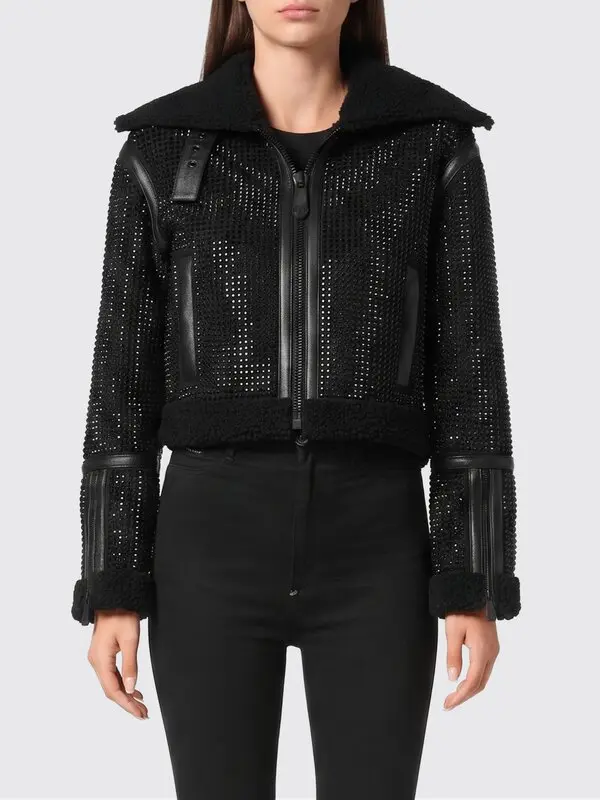 Philipp Plein Embellished Nappa Leather And Shearling Cropped Jacket - Black