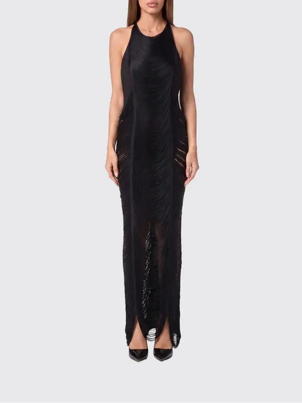 Philipp Plein Maxi Dress With Fringe Detailing - Black