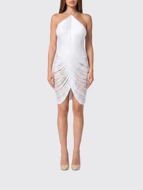 Philipp Plein Embellished Fringe Mini Dress - White
