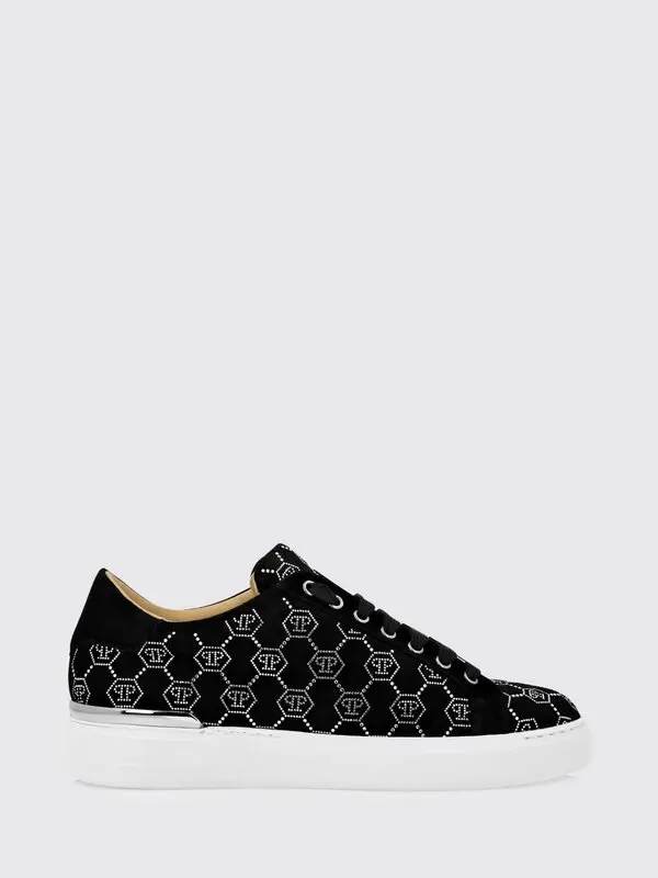 Philipp Plein Suede And Leather Sneakers With Rhinestone Hexagon Logo