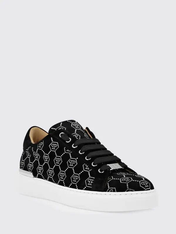 Philipp Plein Suede And Leather Sneakers With Rhinestone Hexagon Logo