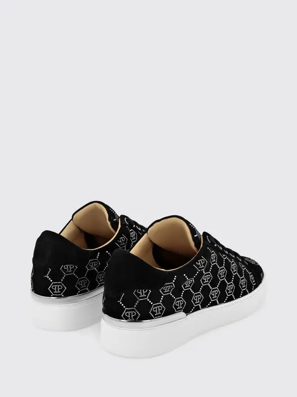 Philipp Plein Suede And Leather Sneakers With Rhinestone Hexagon Logo