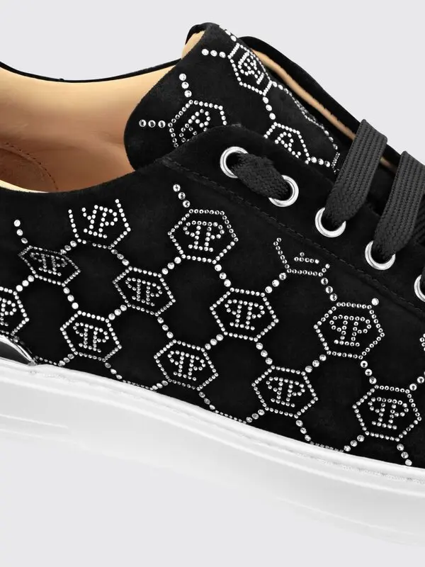 Philipp Plein Suede And Leather Sneakers With Rhinestone Hexagon Logo
