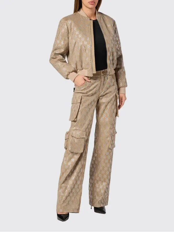 Philipp Plein Monogram Rhinestone Bomber Jacket - Beige