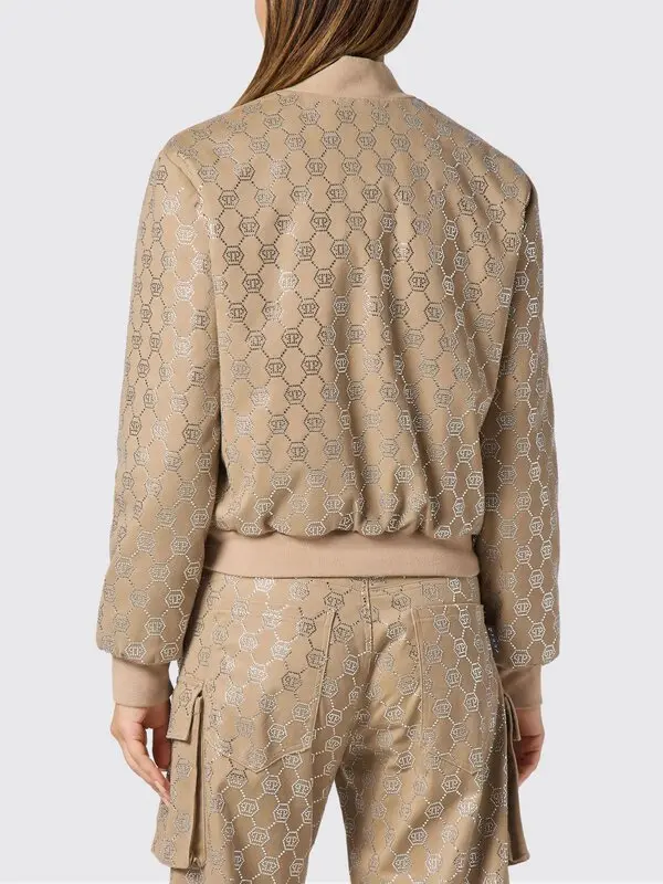 Philipp Plein Monogram Rhinestone Bomber Jacket - Beige