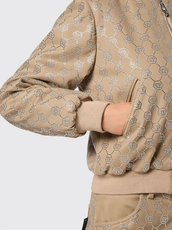 Philipp Plein Monogram Rhinestone Bomber Jacket - Beige