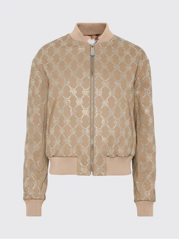 Philipp Plein Monogram Rhinestone Bomber Jacket - Beige