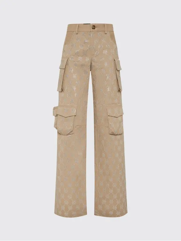 Philipp Plein Cotton Cargo Trousers With Monogram Rhinestone Embellishment
