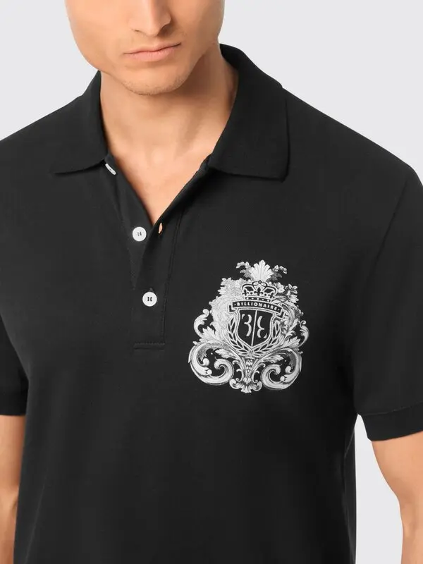 BILLIONAIRE Cotton Polo Shirt With Logo Emblem - Black