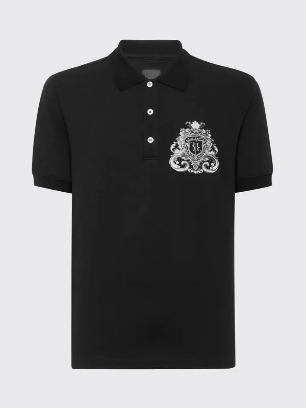 BILLIONAIRE Cotton Polo Shirt With Logo Emblem - Black