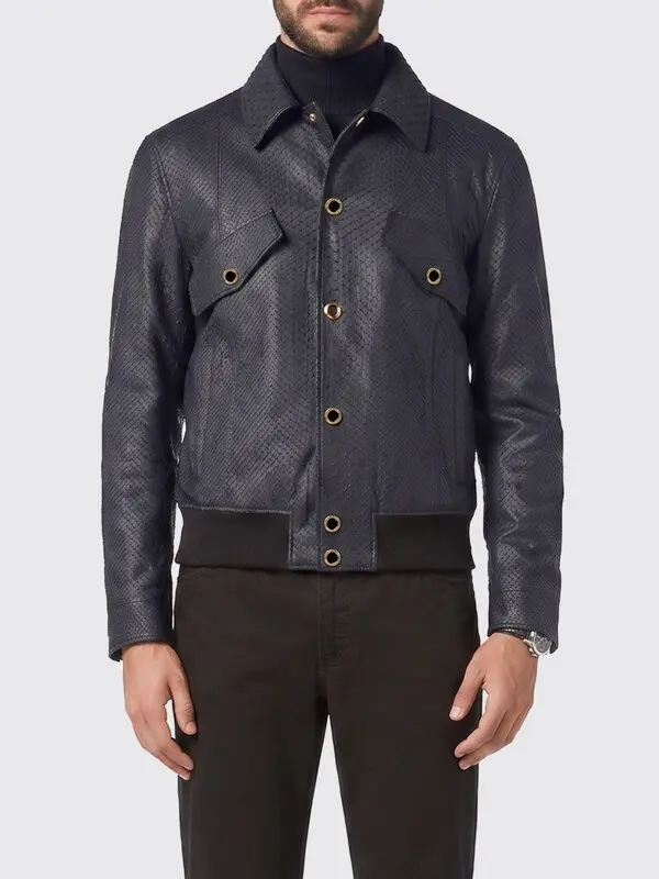 BILLIONAIRE Python Print Lambskin Bomber Jacket - Black 1