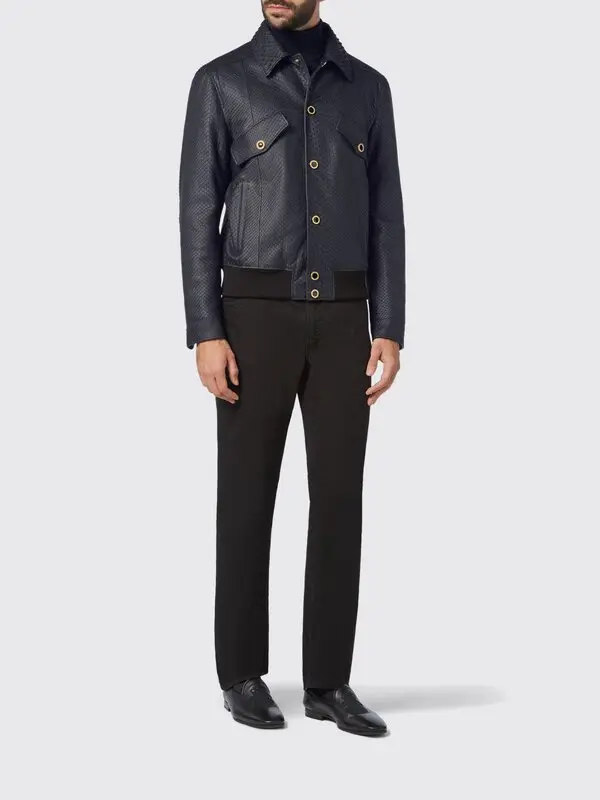BILLIONAIRE Python Print Lambskin Bomber Jacket - Black 1