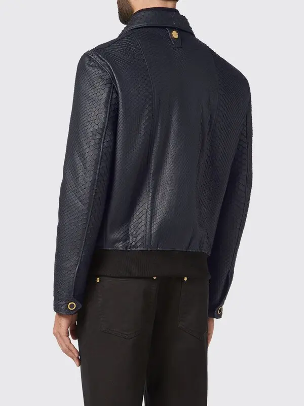BILLIONAIRE Python Print Lambskin Bomber Jacket - Black 1
