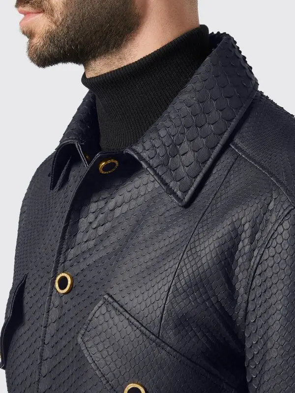 BILLIONAIRE Python Print Lambskin Bomber Jacket - Black 1