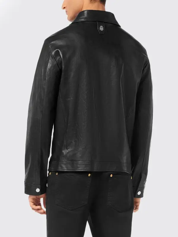 BILLIONAIRE Sheepskin Leather Biker Jacket - Black