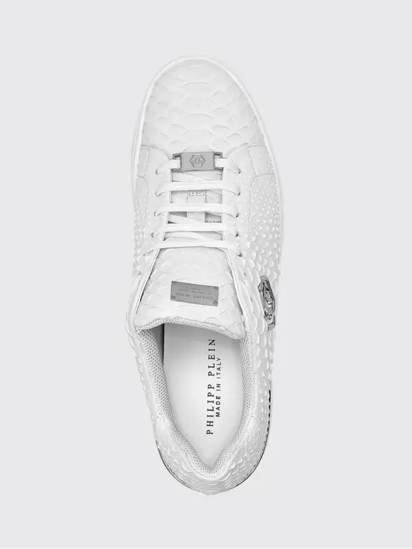 Philipp Plein Python Print Leather Sneakers With Hexagon - White