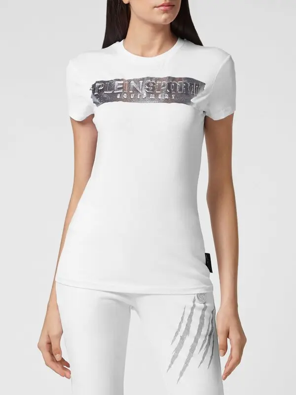 PLEIN SPORT Cotton T-shirt With Laminated Logo - White
