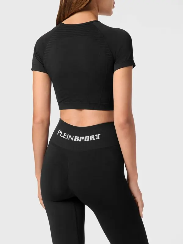 PLEIN SPORT Cropped V-neck T-shirt - Black