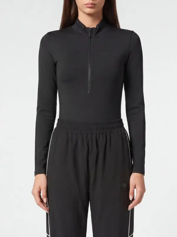 PLEIN SPORT Long Sleeve Zip-up Bodysuit - Black