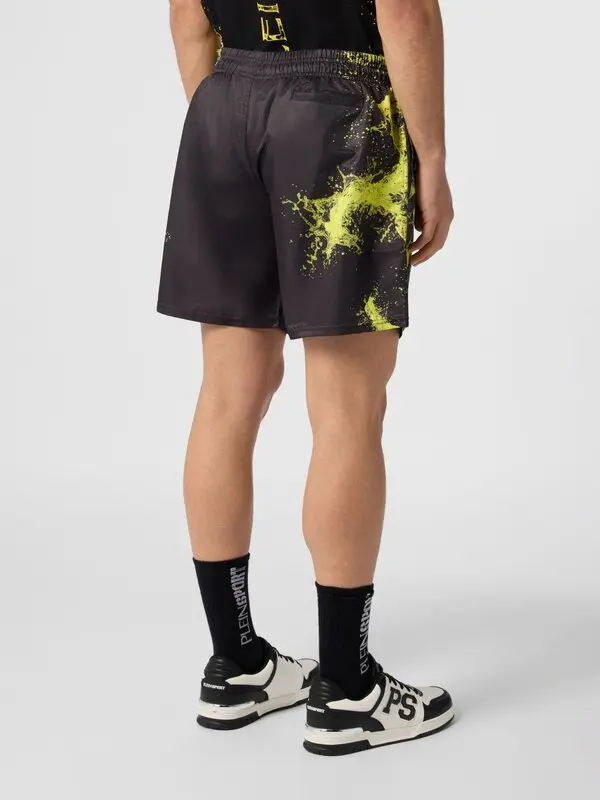 PLEIN SPORT Printed Technical Fabric Jogging Shorts - Black