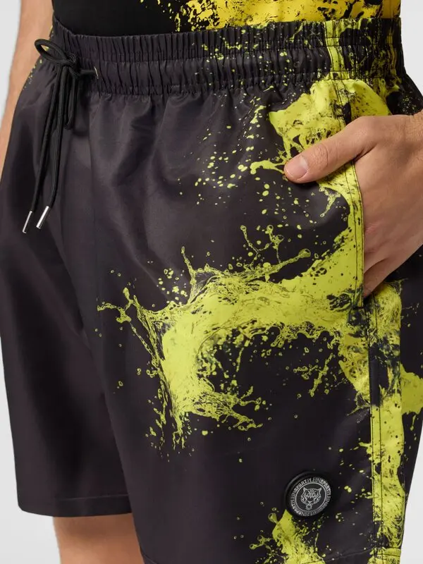 PLEIN SPORT Printed Technical Fabric Jogging Shorts - Black