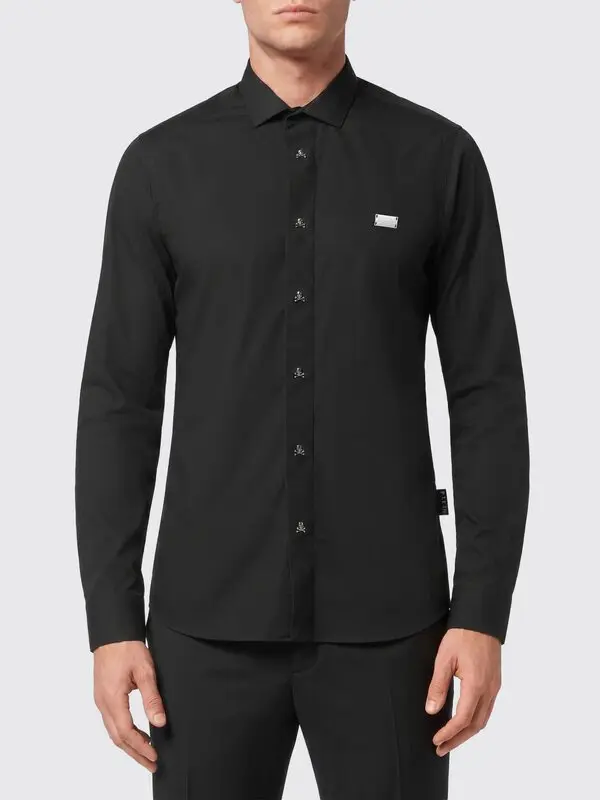 Philipp Plein Classic Cotton Poplin Shirt - Black