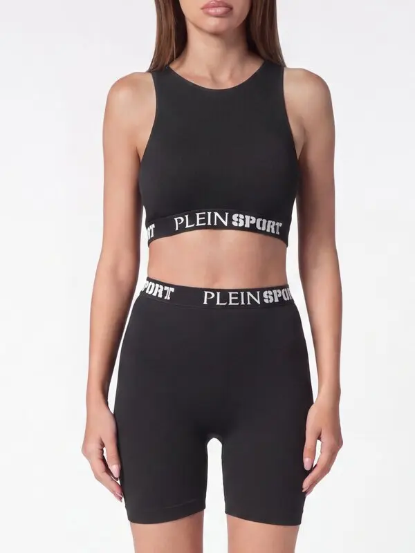 PLEIN SPORT Ribbed Crop Top - Black