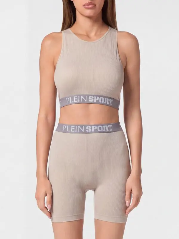 PLEIN SPORT Ribbed Crop Top - Grey