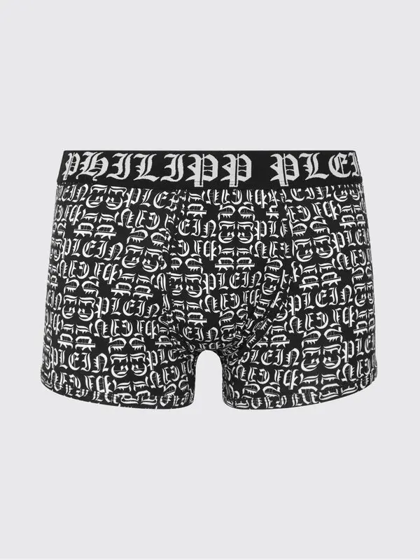 Philipp Plein Stretch Cotton Blend Boxers With Lettering Print - Black