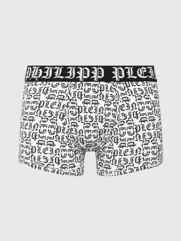 Philipp Plein Stretch Cotton Blend Boxers With Lettering Print - White