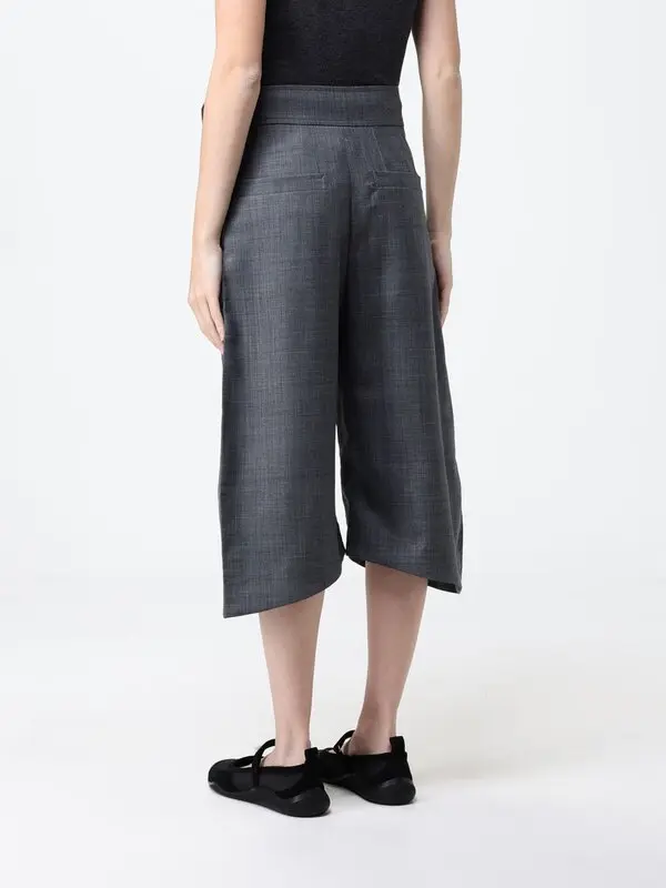 GANNI Wool Blend Cropped Trousers - Grey