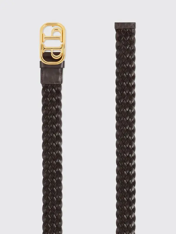 Philipp Plein Braided Leather Belt With Gold Tone Logo Buckle - Brown