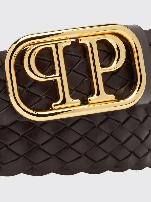 Philipp Plein Braided Leather Belt With Gold Tone Logo Buckle - Brown